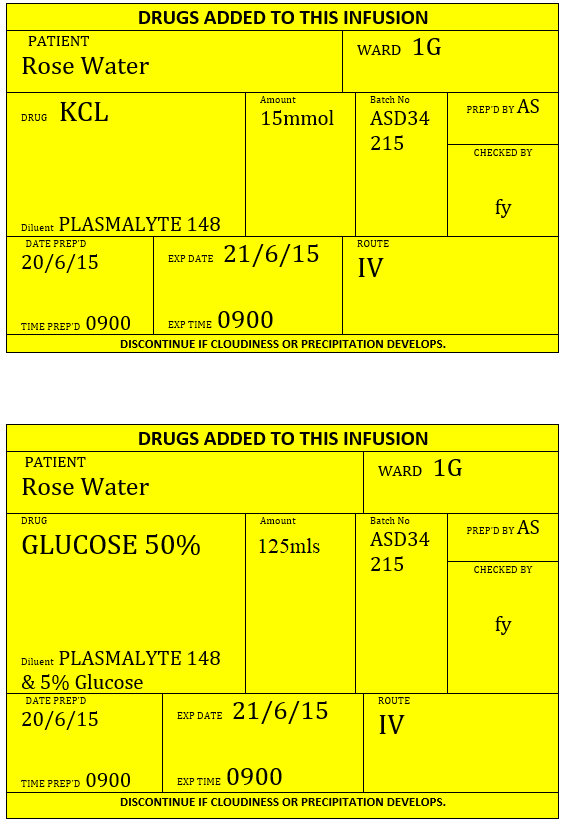 IV fluid monograph: adding potassium or glucose to plasmalyte | NHSGGC